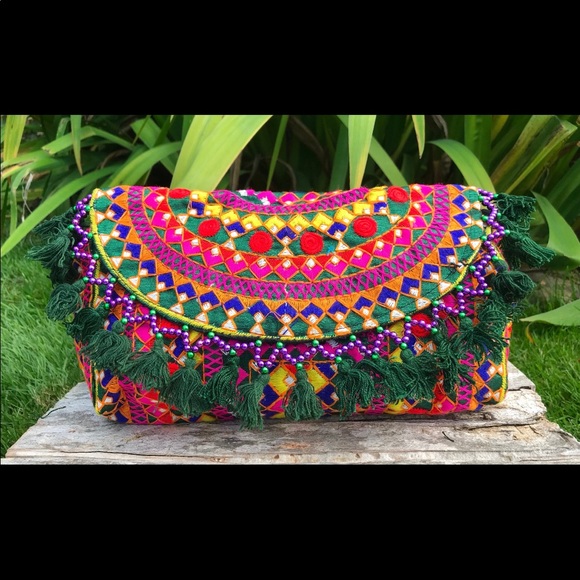 Bags | Bohemian Colorful Hand Embroidered Gujarati Bag | Poshmark